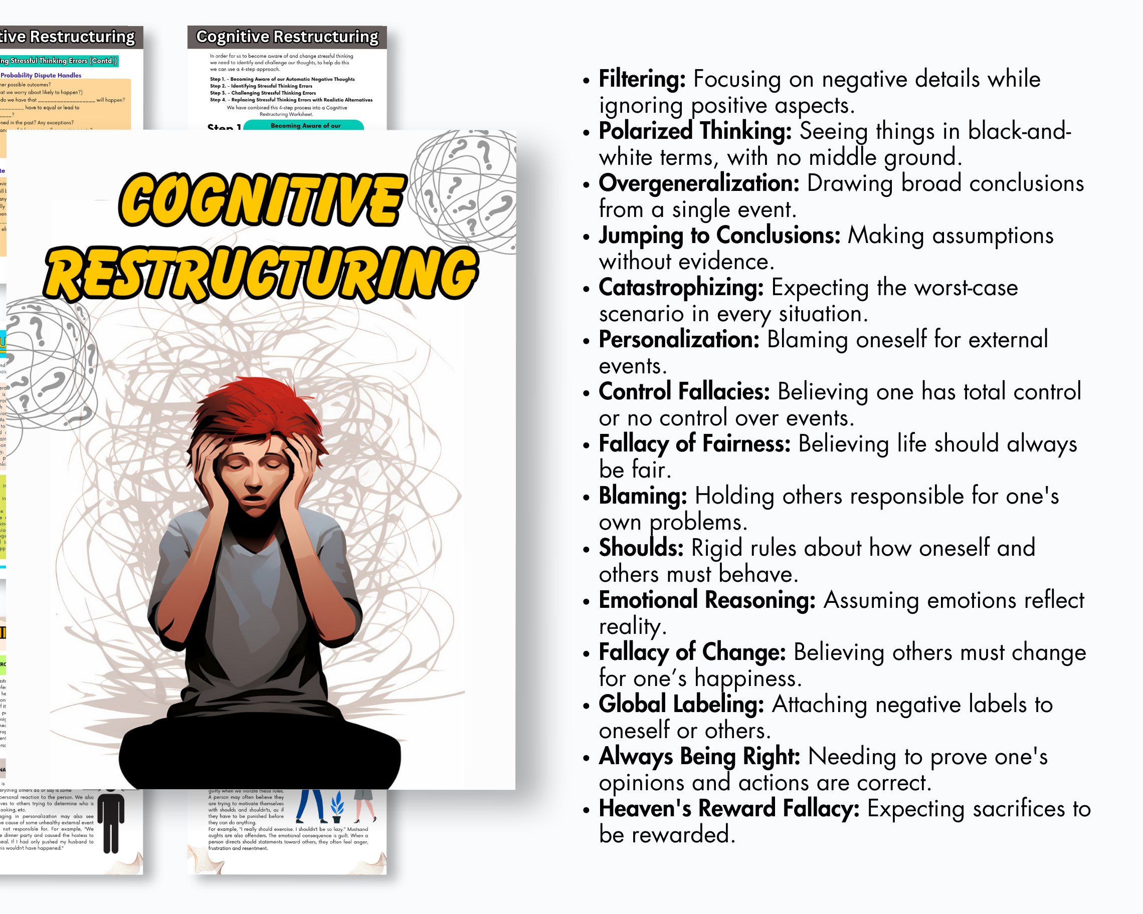 Cognitive Distortion Worksheets, Thinking Errors, Unhelpful Thinking ...