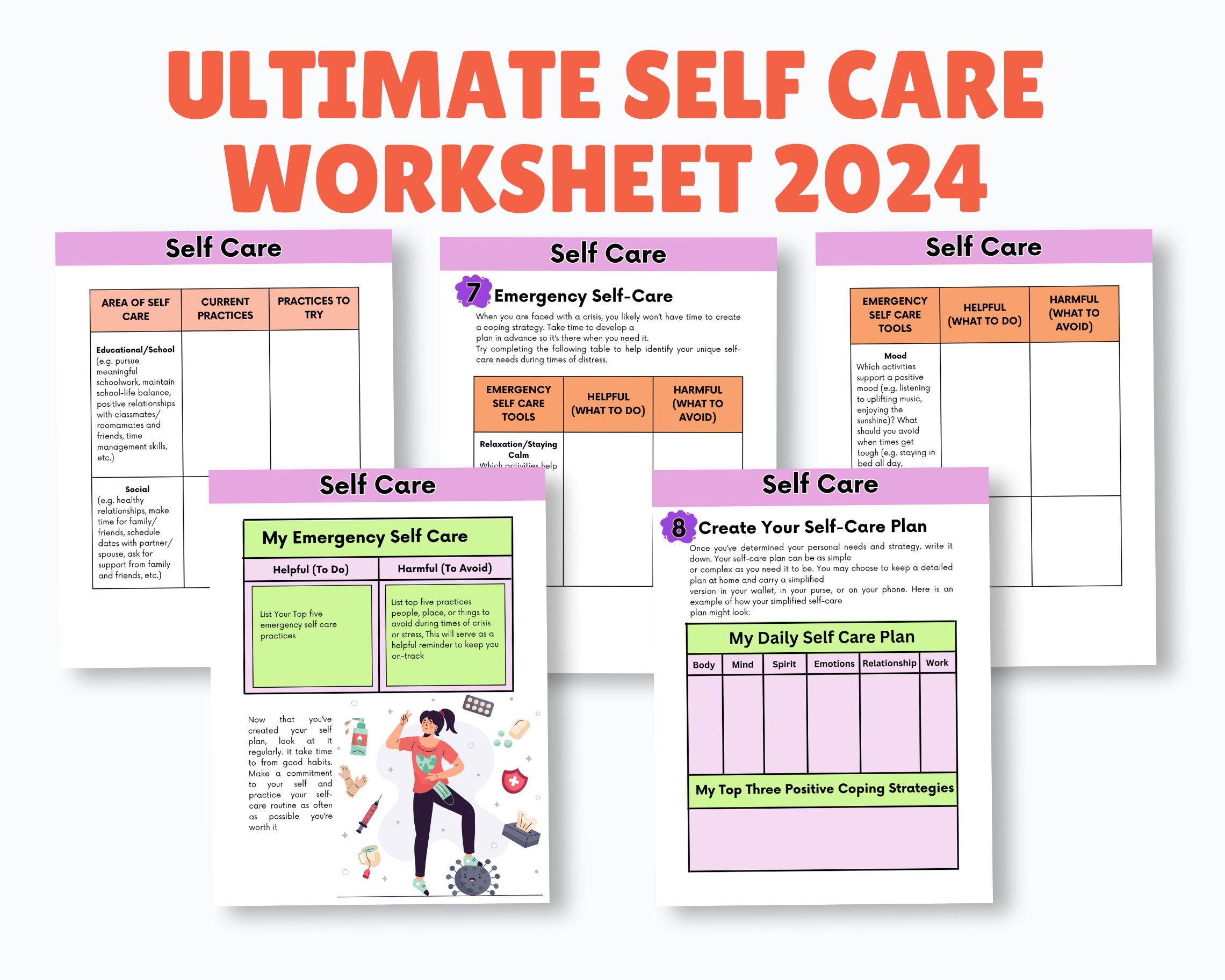 Self Care Journal, Self Care Workbook Worksheets, Self Love, Burnout ...