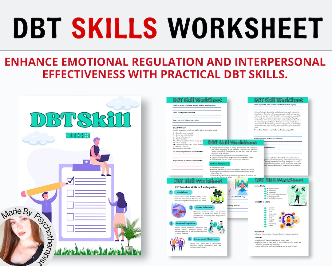 DBT Bundle Coping Skills Printable Poster Handout Cheat Sheet ...