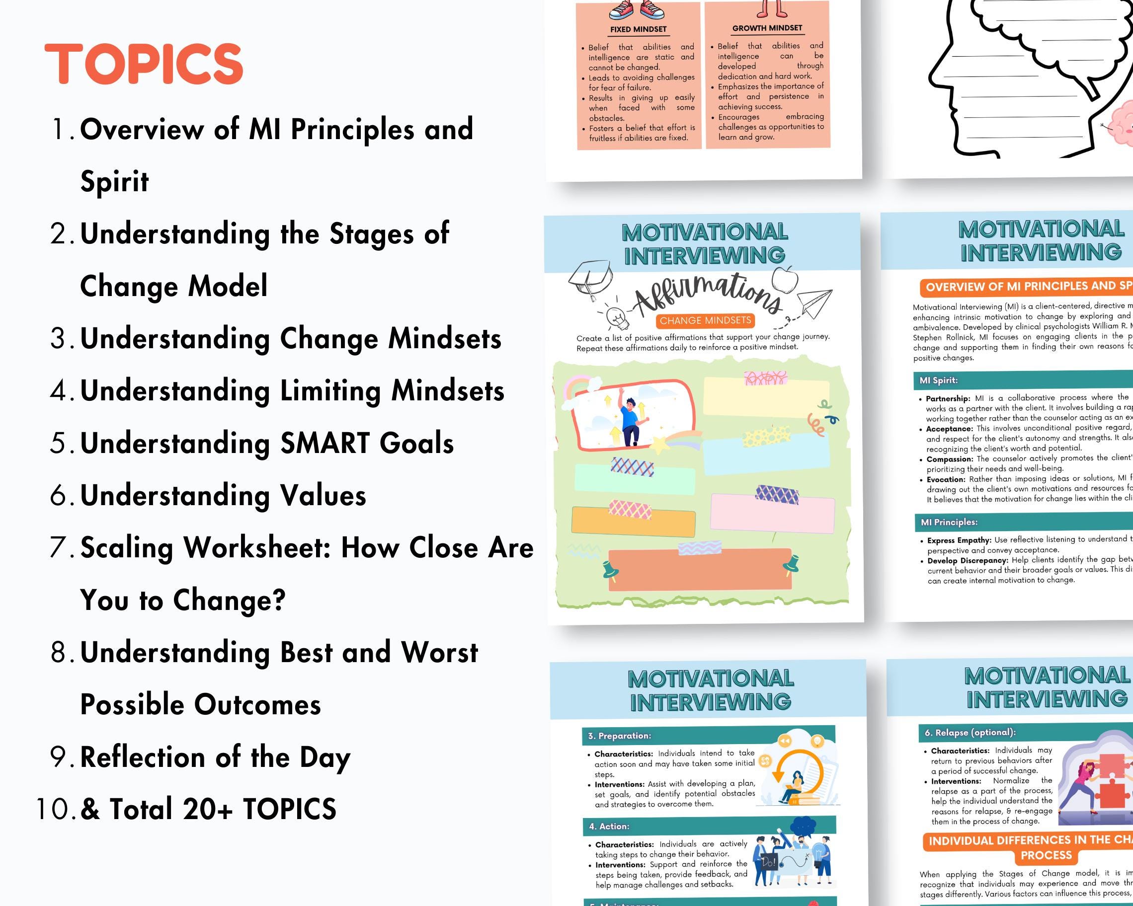 Motivational Interviewing Worksheet Bundle, MI Therapy Toolbox for ...