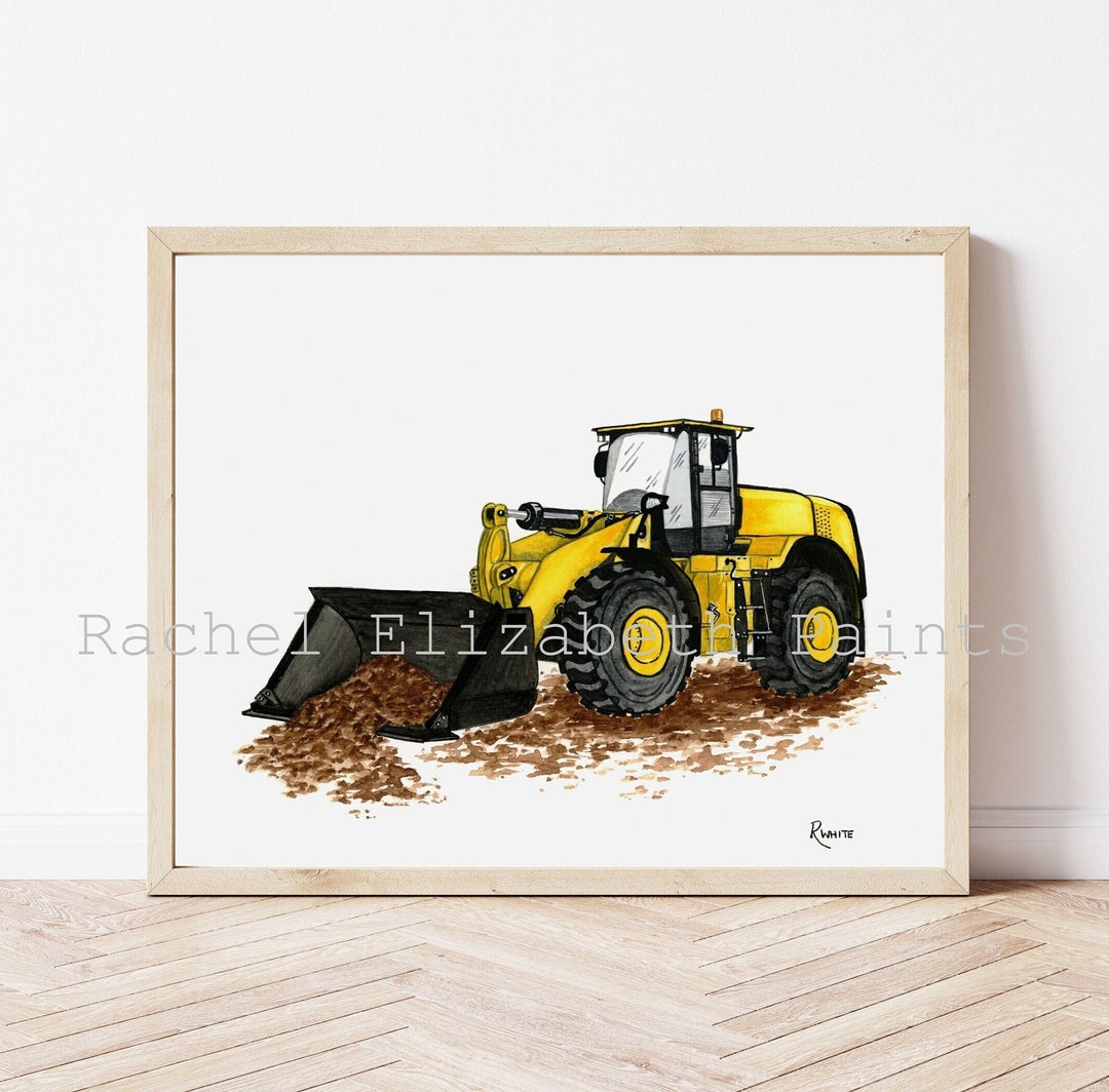 Watercolour Loader Painting, Construction Vehicle Wall Art, Yellow ...