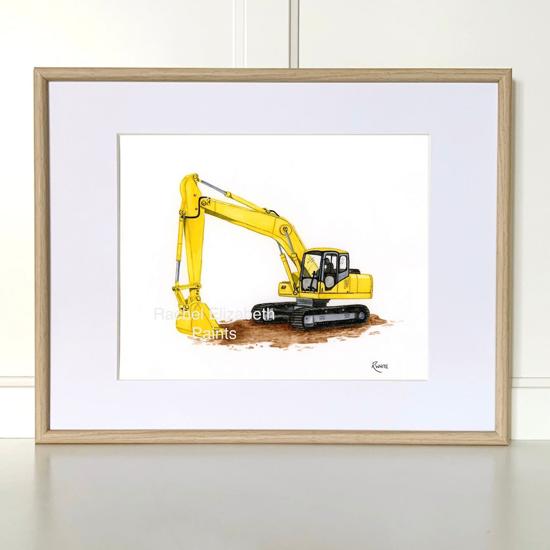 Watercolour Excavator Wall Art Print Construction Vehicle Print Boys ...