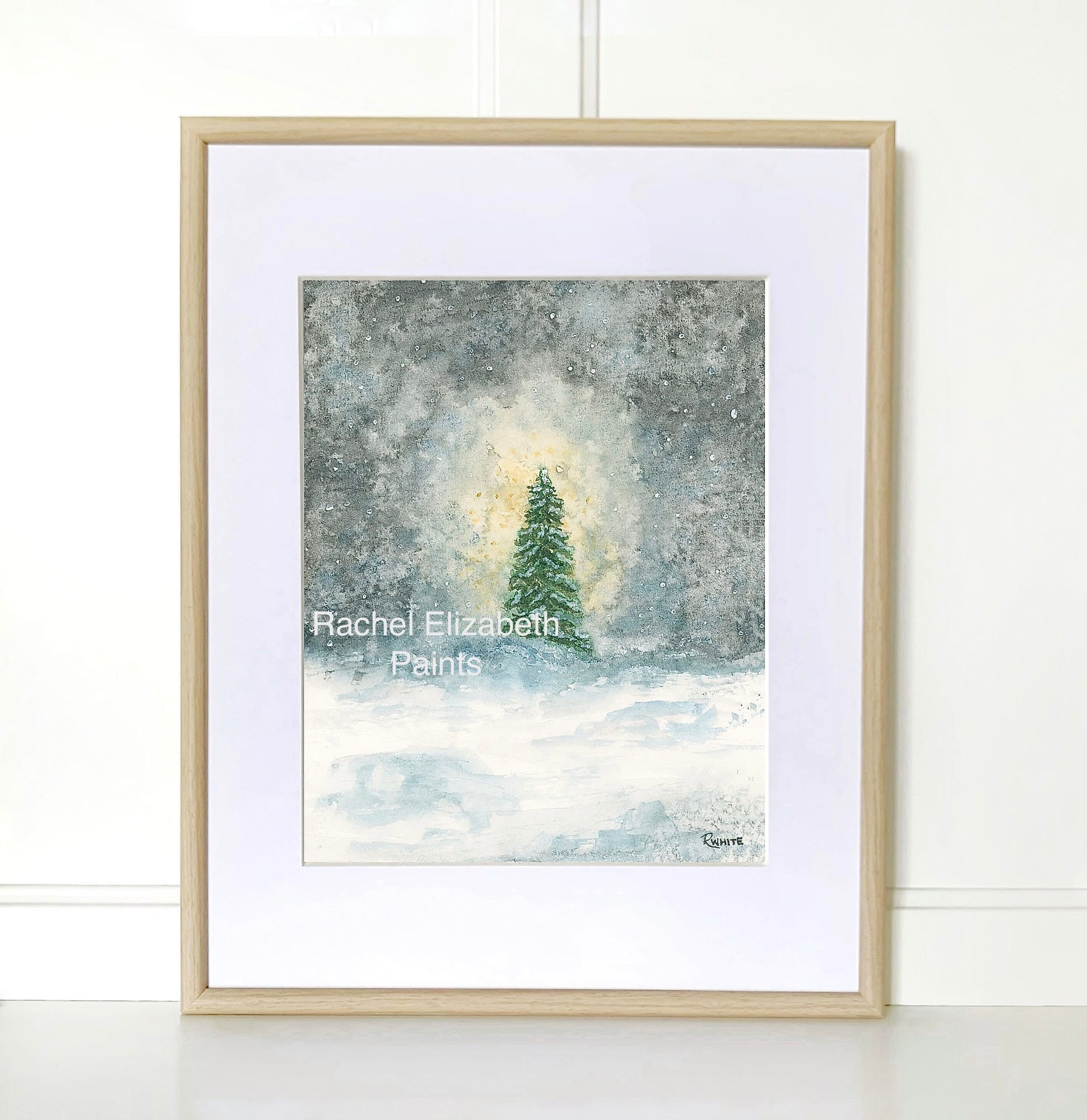 Winter Tree Wall Art Print, Snowy Tree, Winter Scene, Snowy Evergreen ...