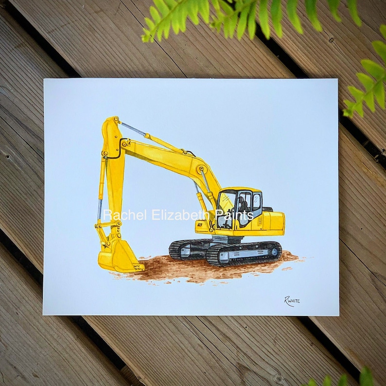 Watercolour Excavator Wall Art Print Construction Vehicle Print Boys ...