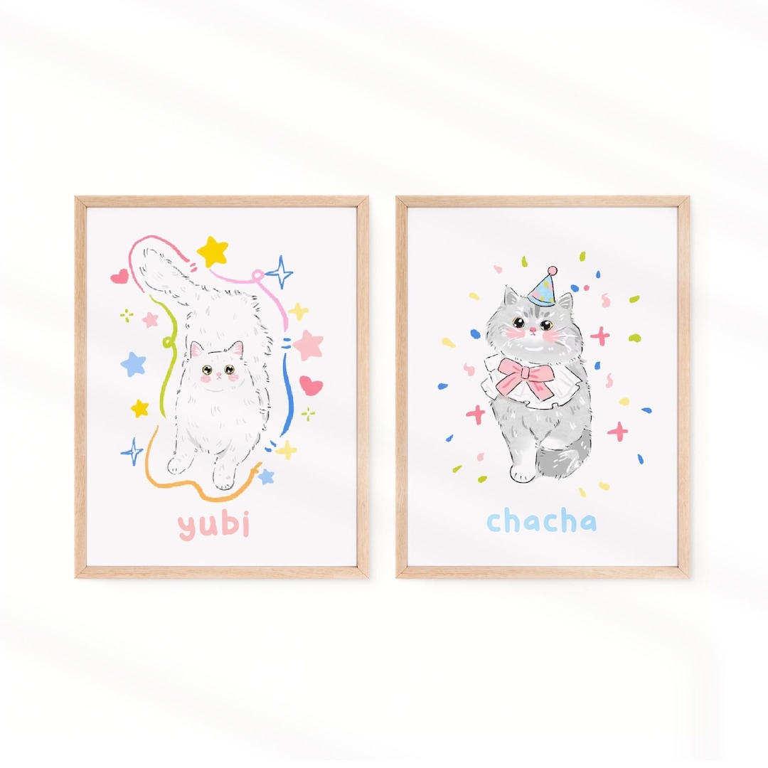 Custom Cat Portrait From Photo Personalized Cute Pet Cartoon Memorial ...