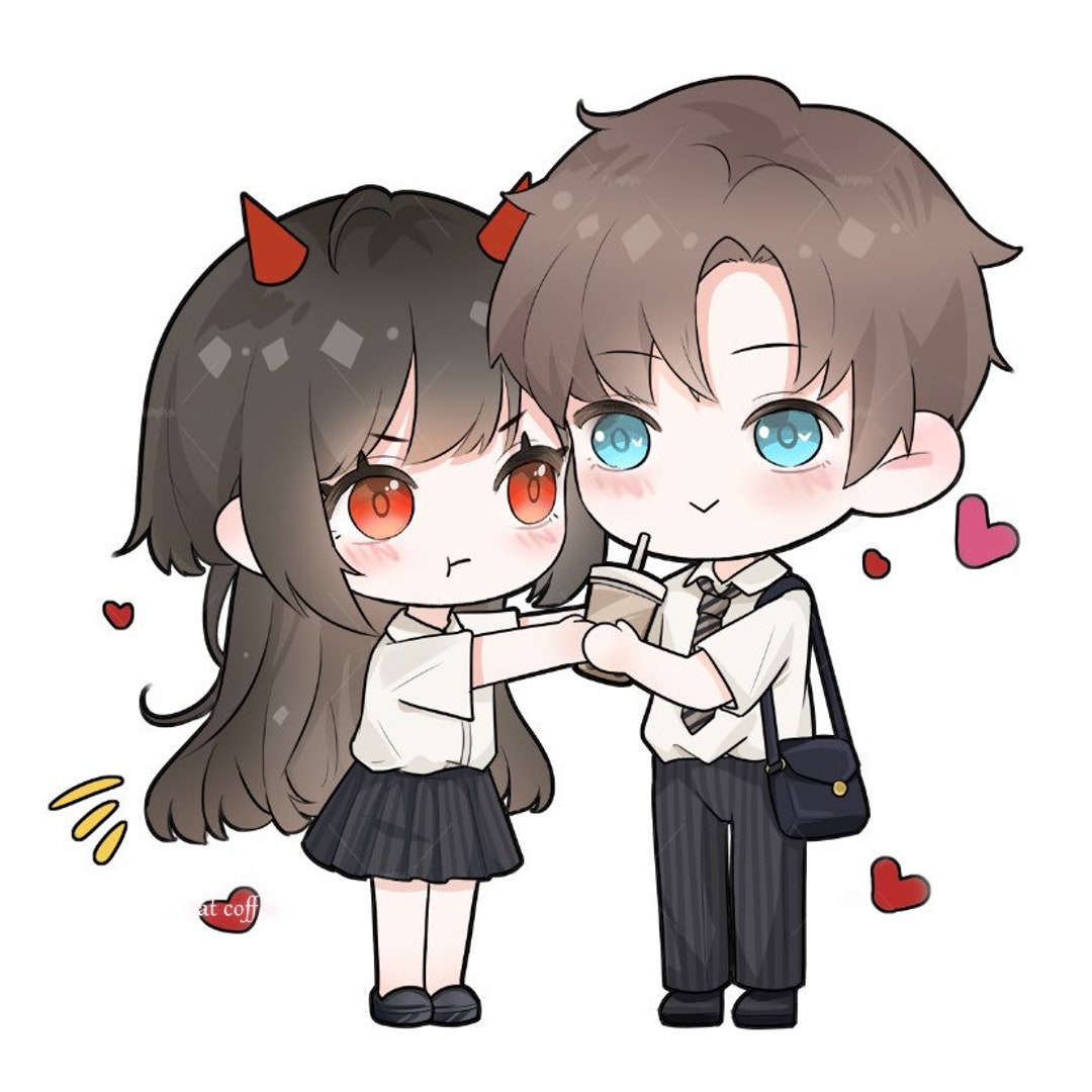 Custom Cute Chibi Portrait Couple Cartoon Art Illustration - Etsy