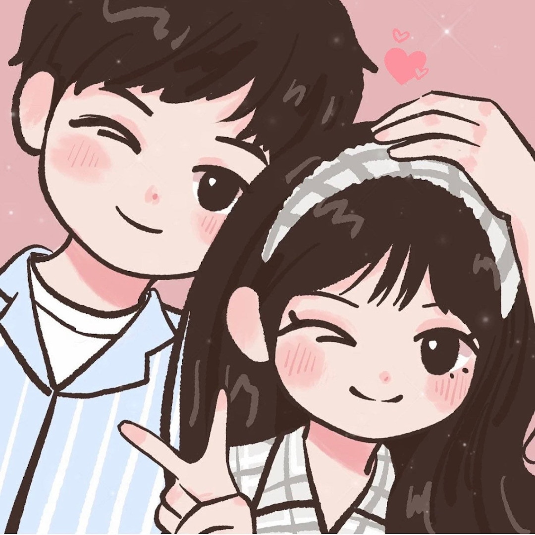 Custom Cartoon Portrait From Photo Cute Chibi Avatar Couple Friend Pet ...