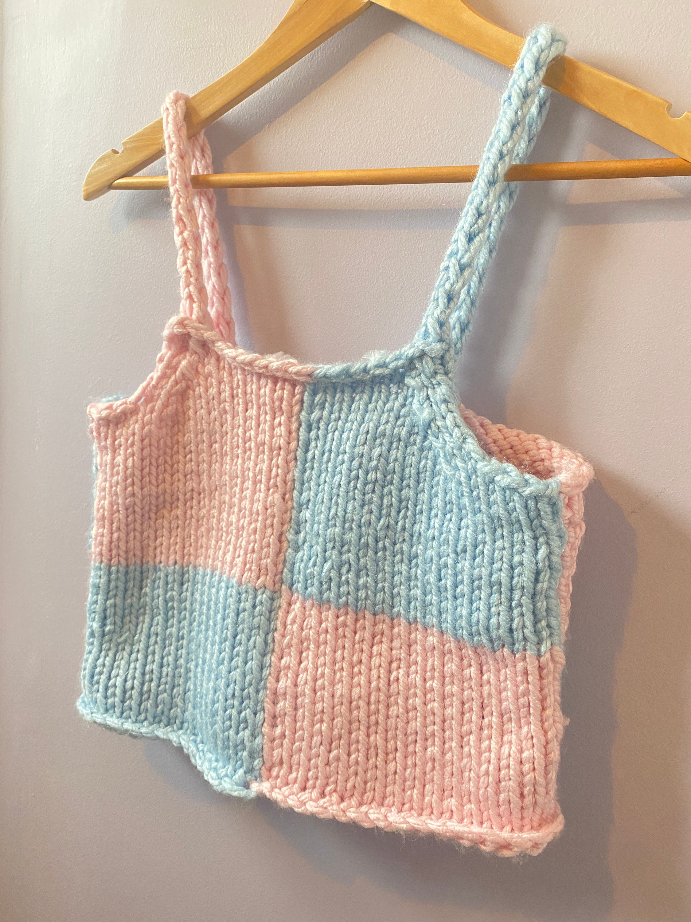 Hand Knitted Check Crop Top - Customise Colour and Size, Hand Made ...