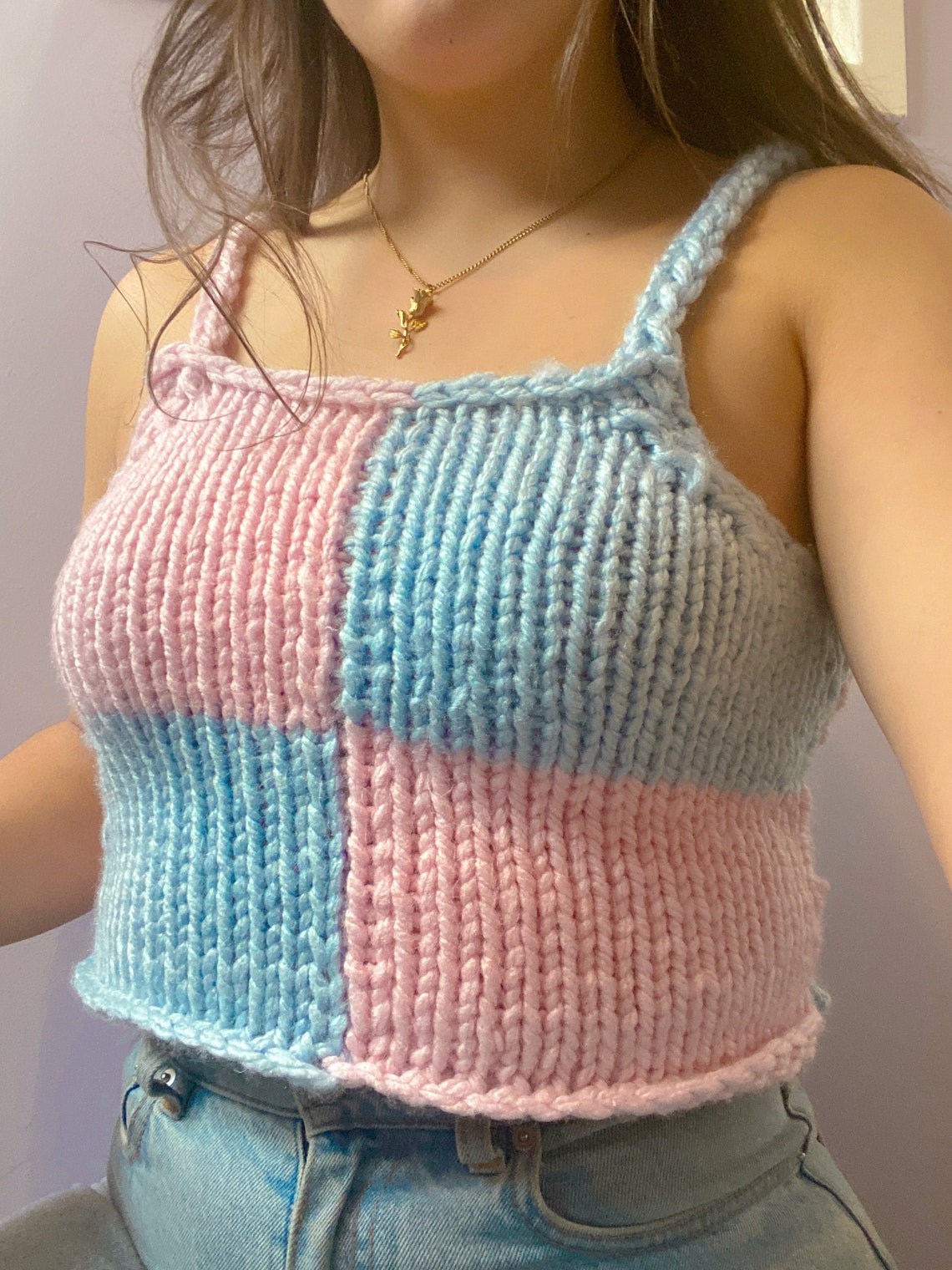 Hand Knitted Check Crop Top - Customise Colour and Size, Hand Made ...