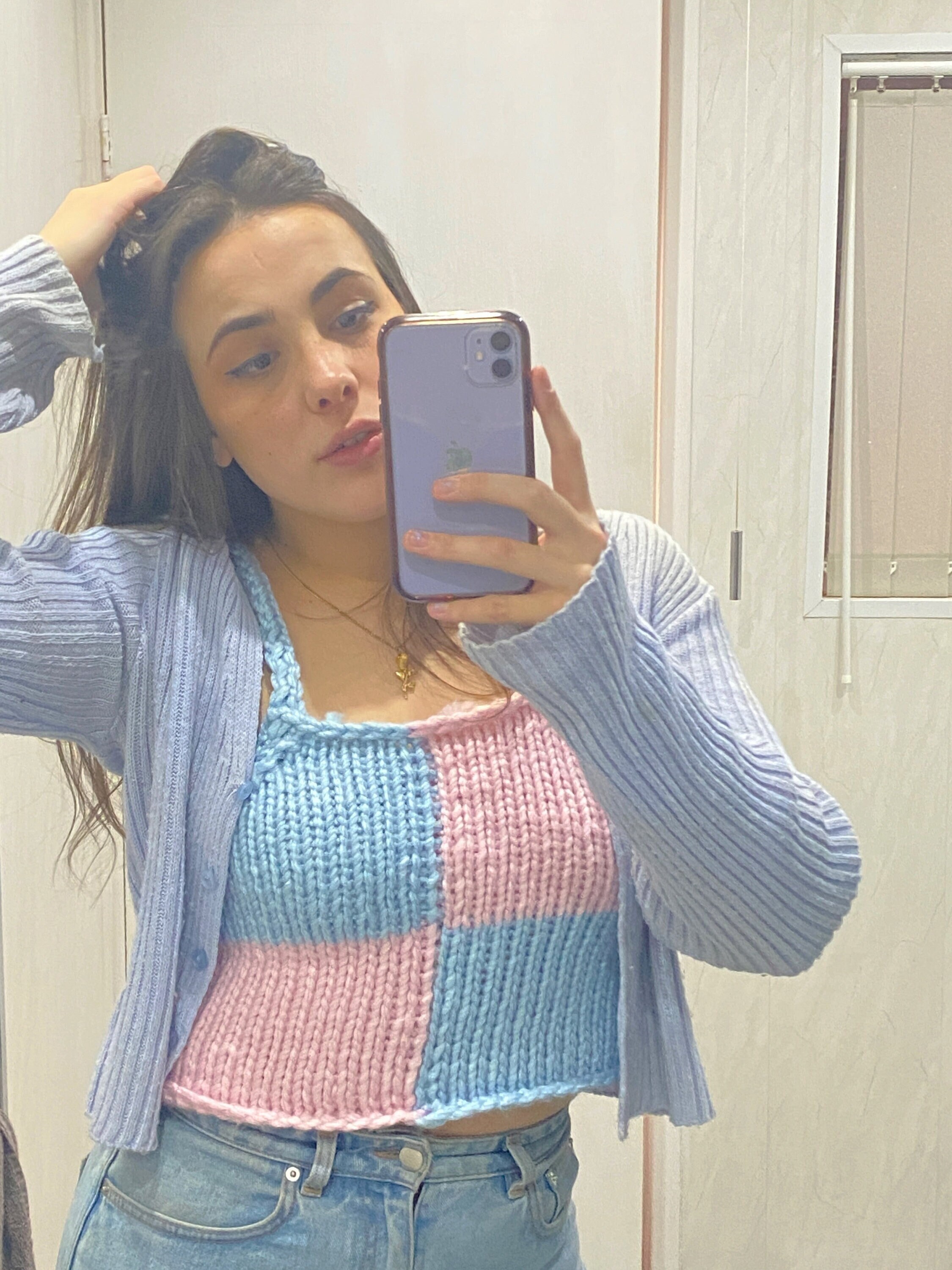 Hand Knitted Check Crop Top - Customise Colour and Size, Hand Made ...