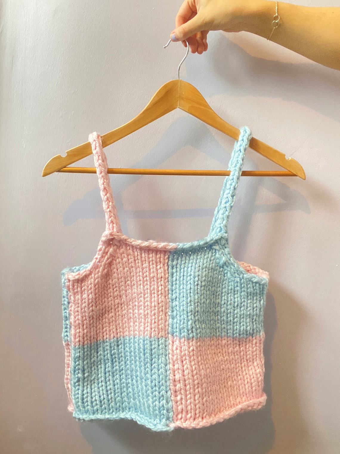 Hand Knitted Check Crop Top - Customise Colour and Size, Hand Made ...