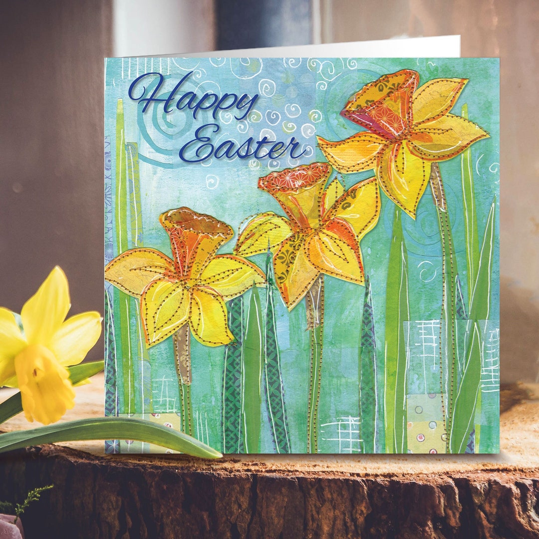 Pack of 5 Christian Easter Cards, Easter Daffodils, With White Envelopes and Bible Verse Inside ...