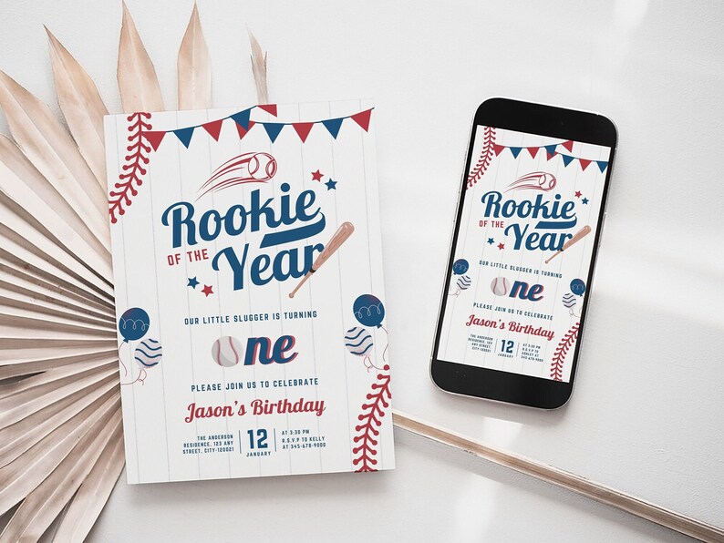 Baseball First Birthday Invitation Rookie of the Year Sports 1st ...