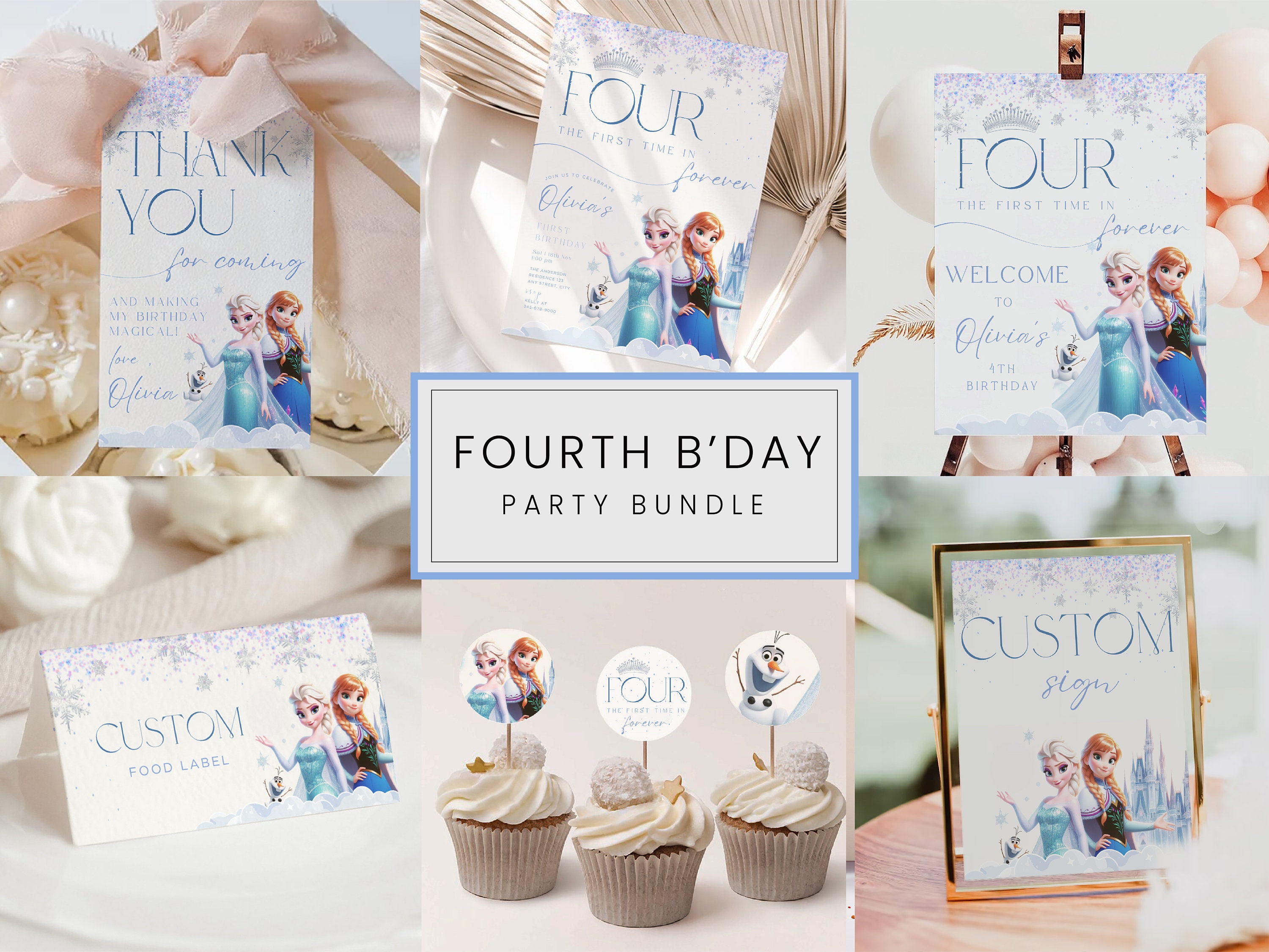 Fourth Birthday Bundle Elsa Frozen Invite Winter Girl Party 4th Bday ...