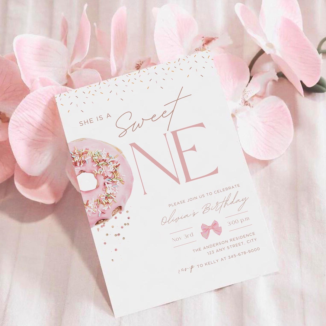 Sweet One Birthday Invite Template First Birthday 1st Kids Toddler Girl ...