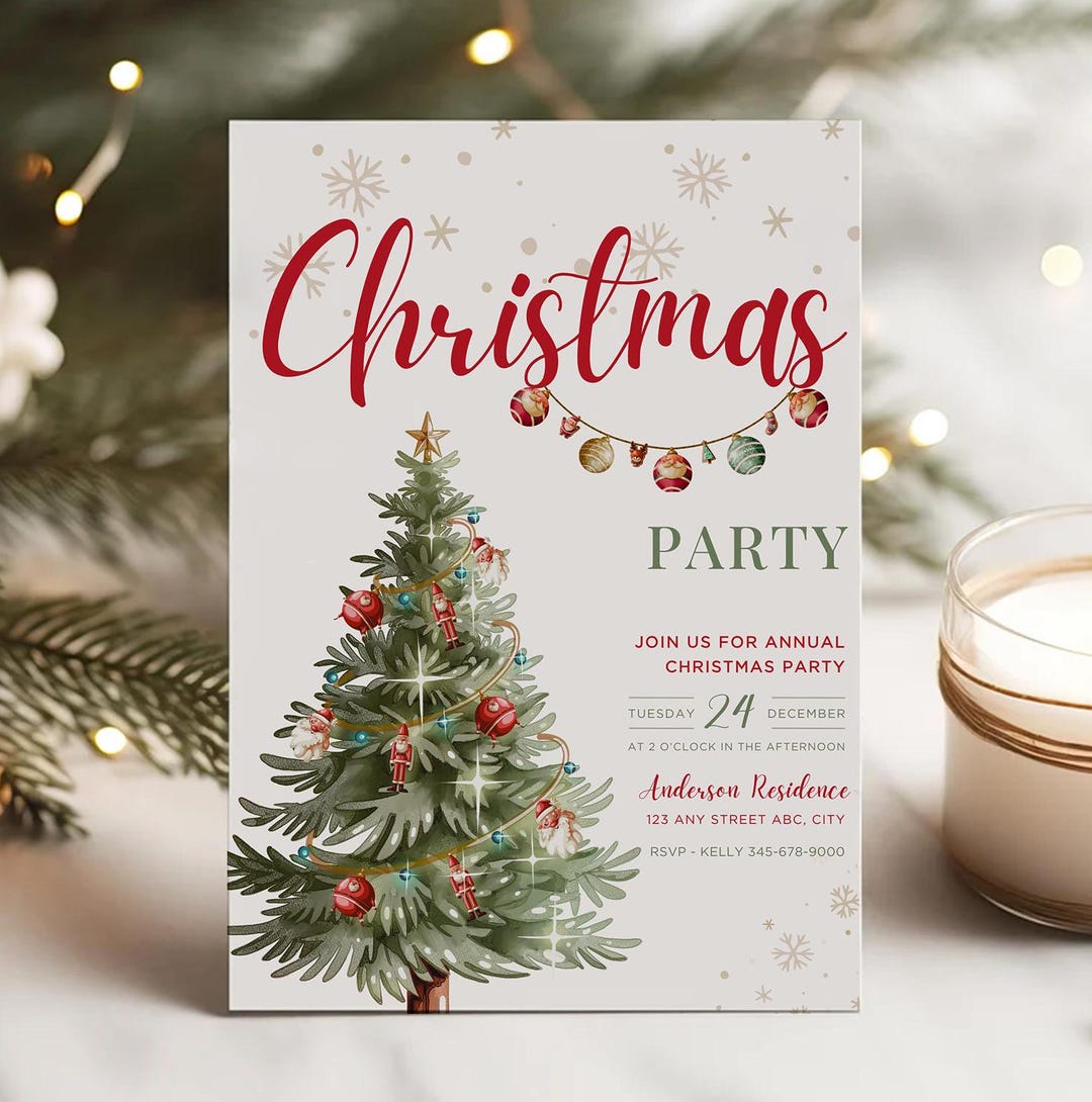 Christmas Party Invitation Template Christmas Tree Party Invitation Red ...