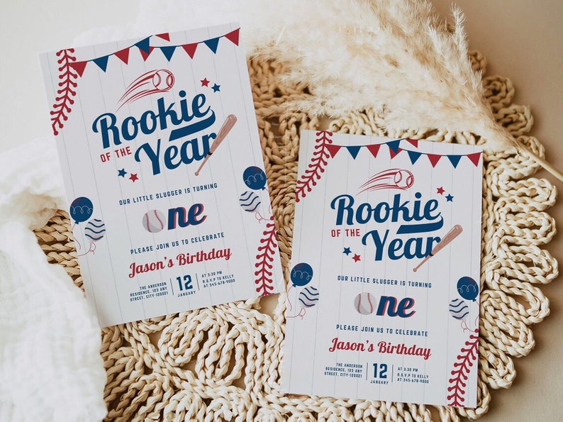 Baseball First Birthday Invitation Rookie of the Year Sports 1st ...
