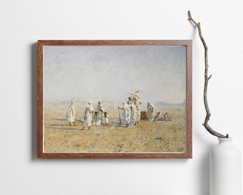 Vintage Arab Art, Middle Eastern Wall Art Print, Bedouins in the Desert ...