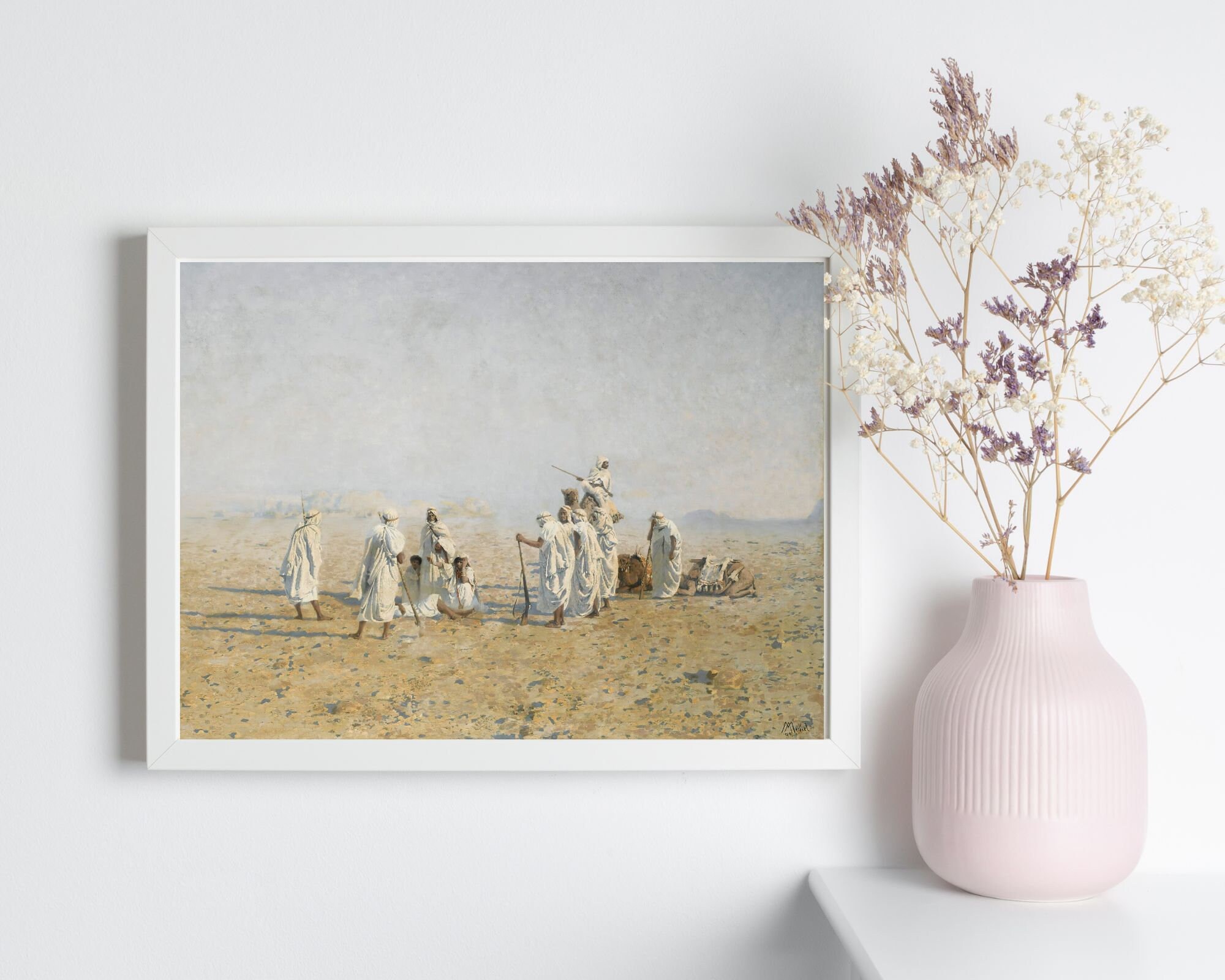 Vintage Arab Art, Middle Eastern Wall Art Print, Bedouins in the Desert ...