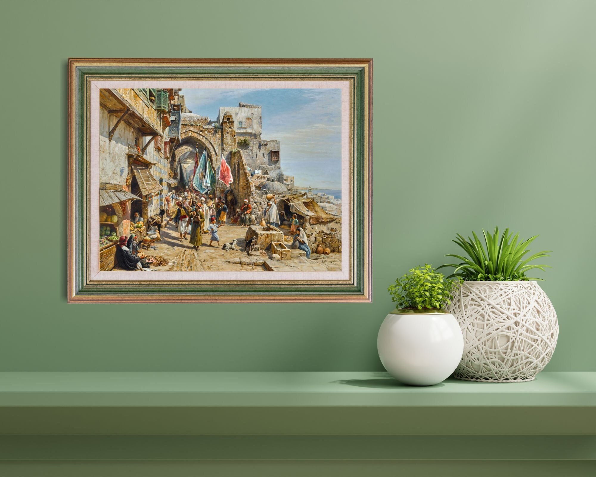 Palestine Art, A Procession in Jaffa Painting, Middle Eastern Arab Art ...