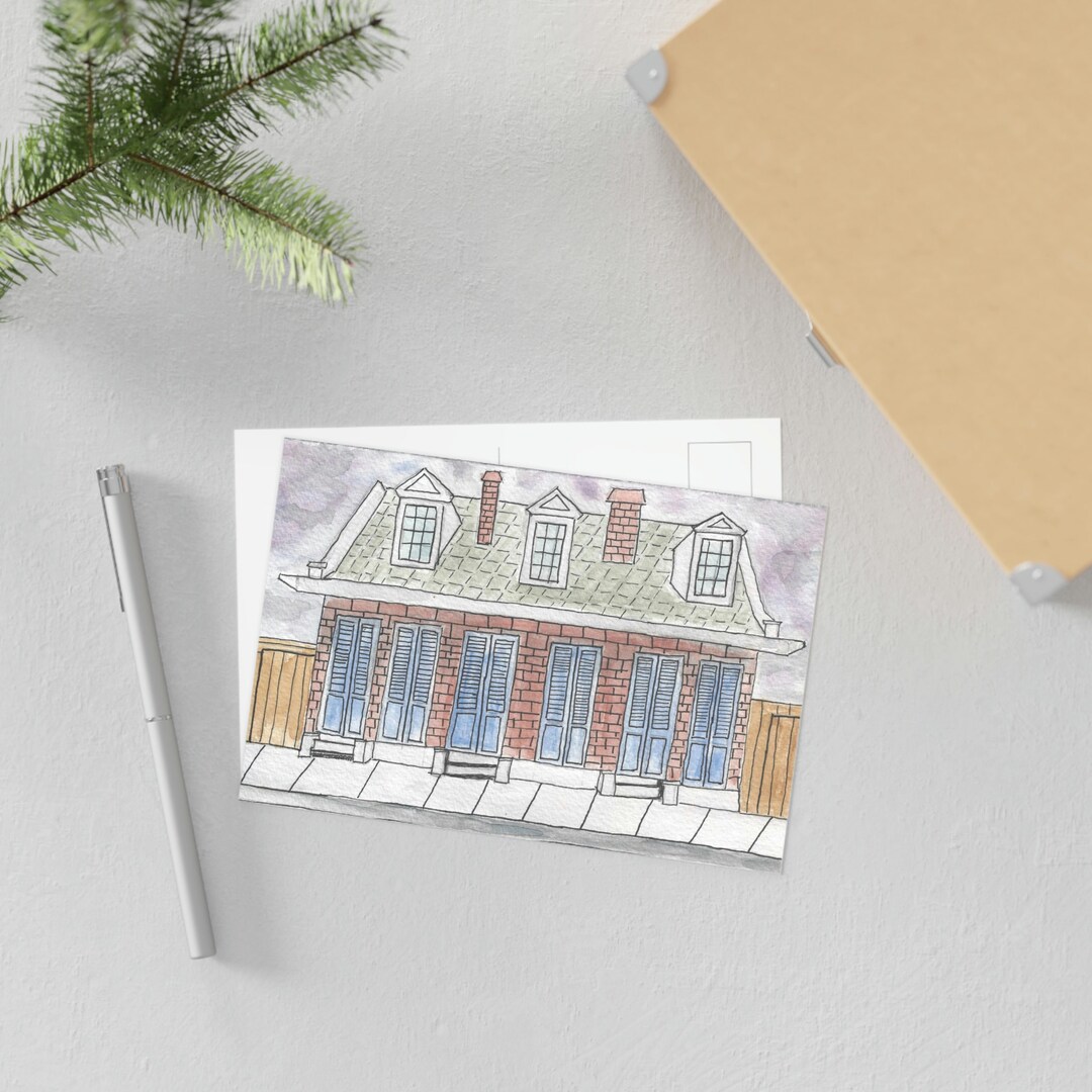 6-bay Creole Cottage Watercolor and Pen Art Postcards - Original Design ...