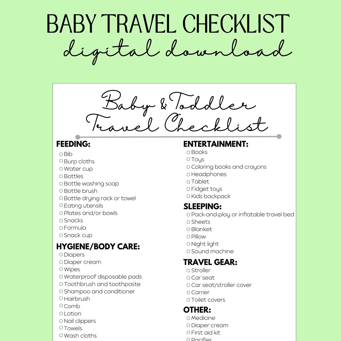 Baby & Toddler Travel Checklist | Printable Packing List (PDF Download ...