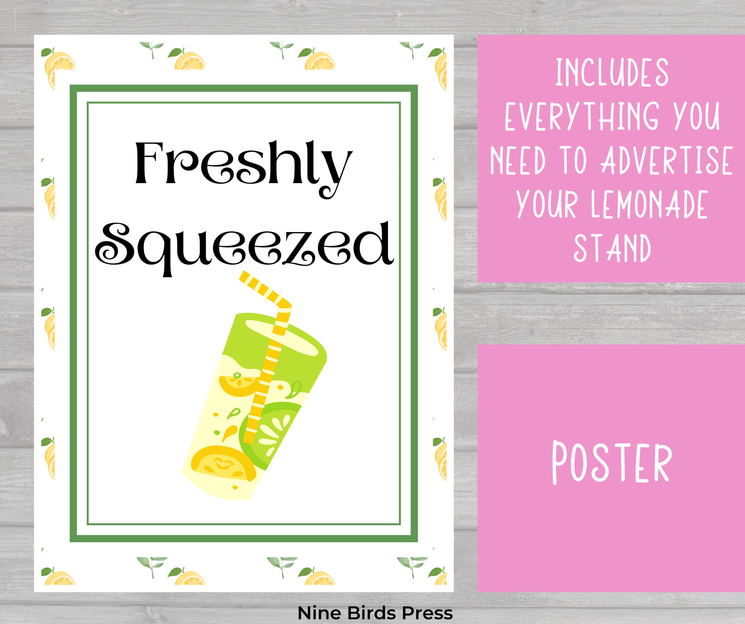 9-piece Lemonade Stand Kit | Instant Download | Business Supplies ...