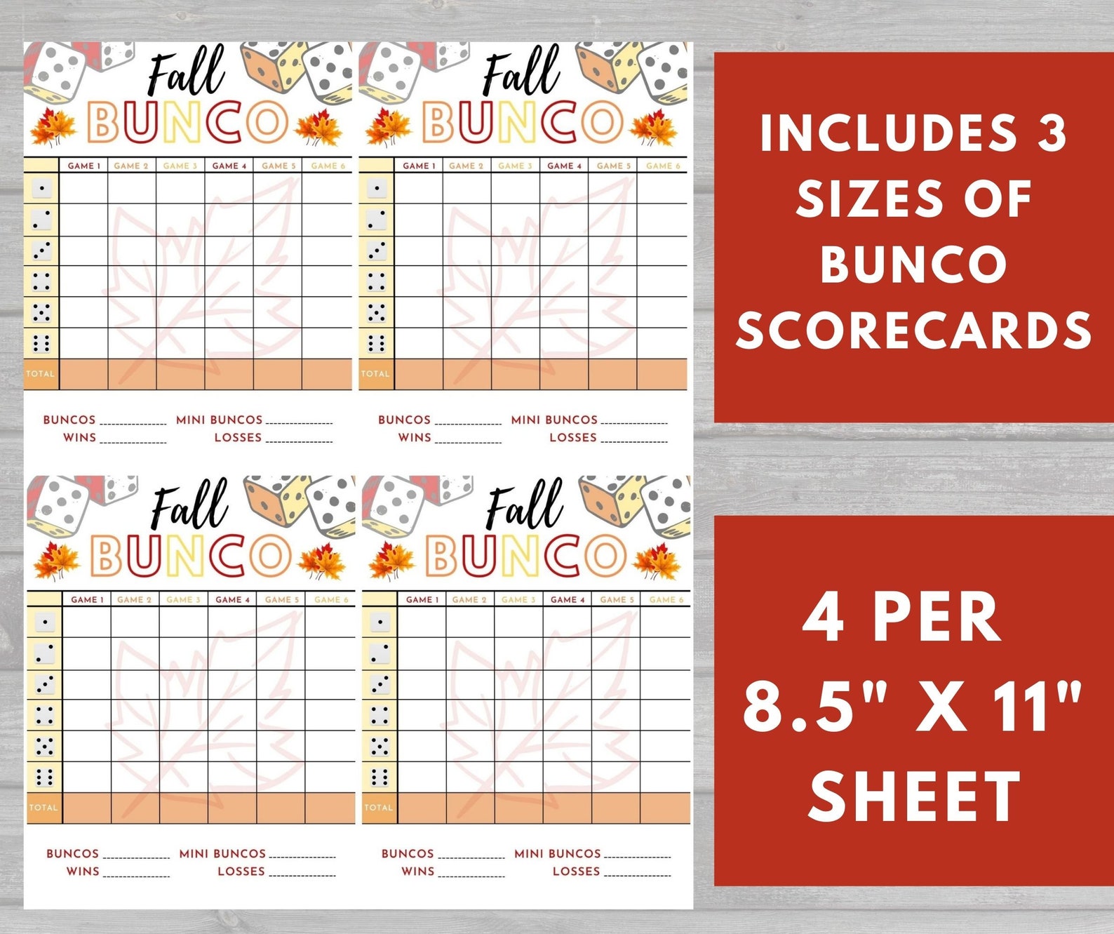 Fall Bunco Scorecard & Instructions | Ladies Game Night (digital ...