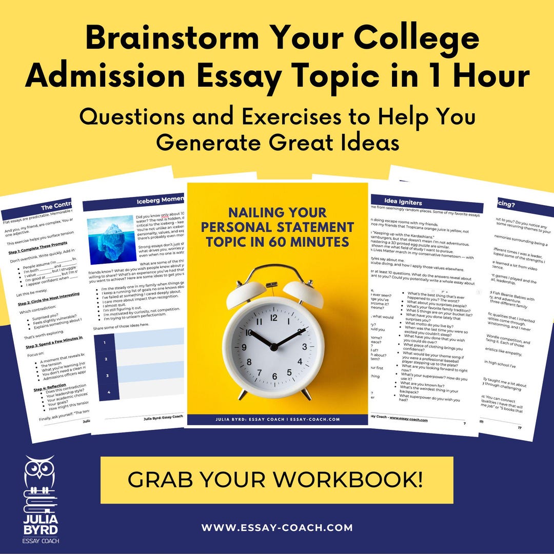 College Essay Brainstorming Workbook | Common App Personal Statement ...