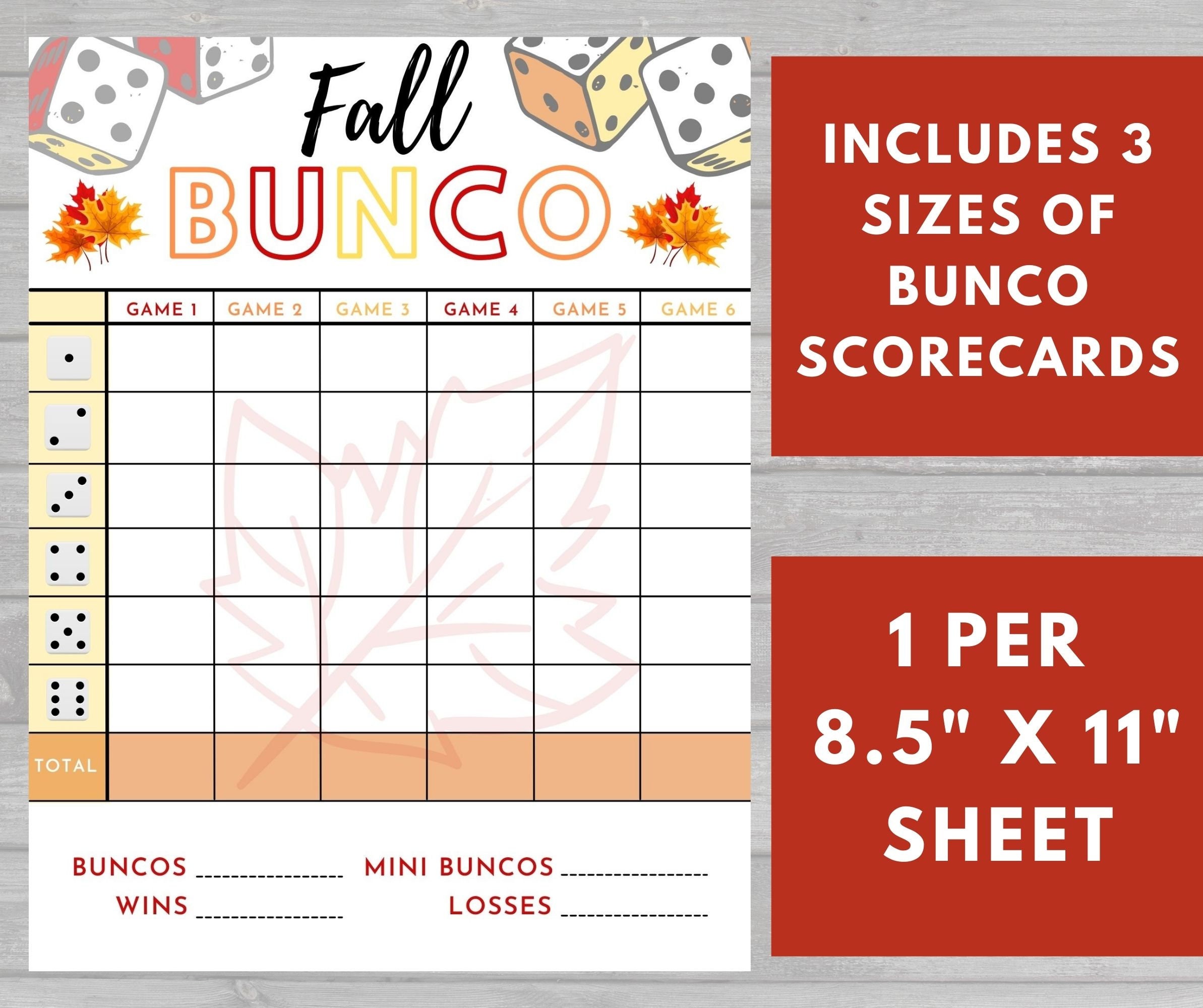 Fall Bunco Scorecard & Instructions | Ladies Game Night (digital ...