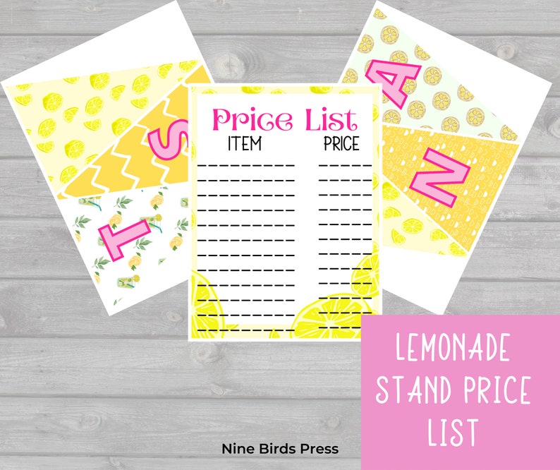 9-piece Lemonade Stand Kit | Instant Download | Business Supplies ...