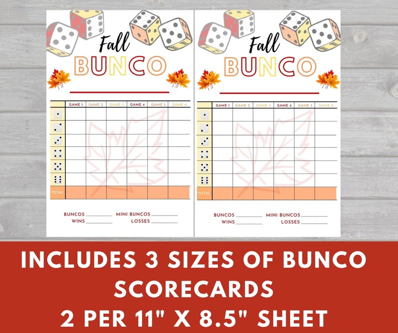 Fall BUNCO Scorecard + Instructions | Family Game Night | Ladies Game ...