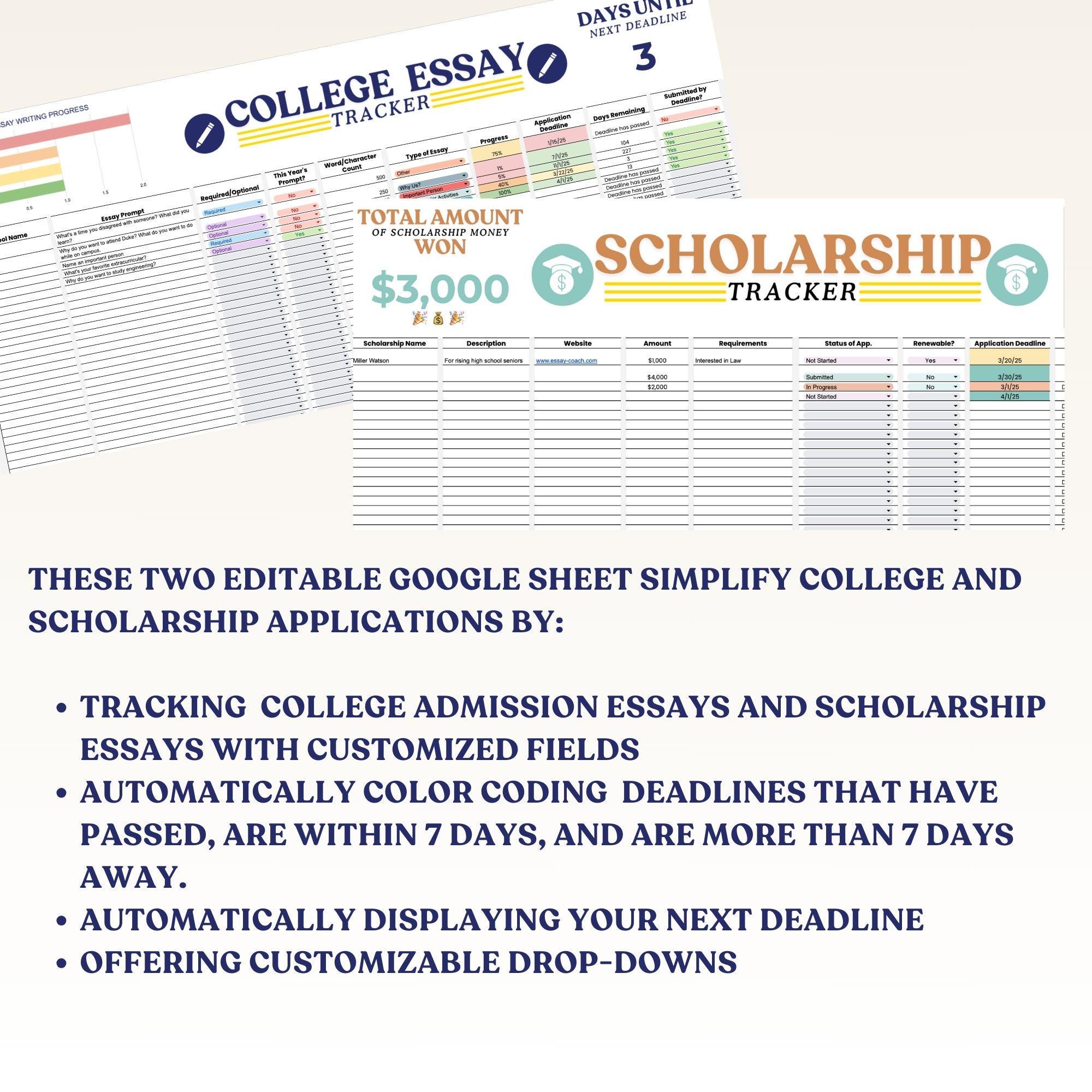 College & Scholarship Tracker Toolkit | Google Sheets (digital Download ...