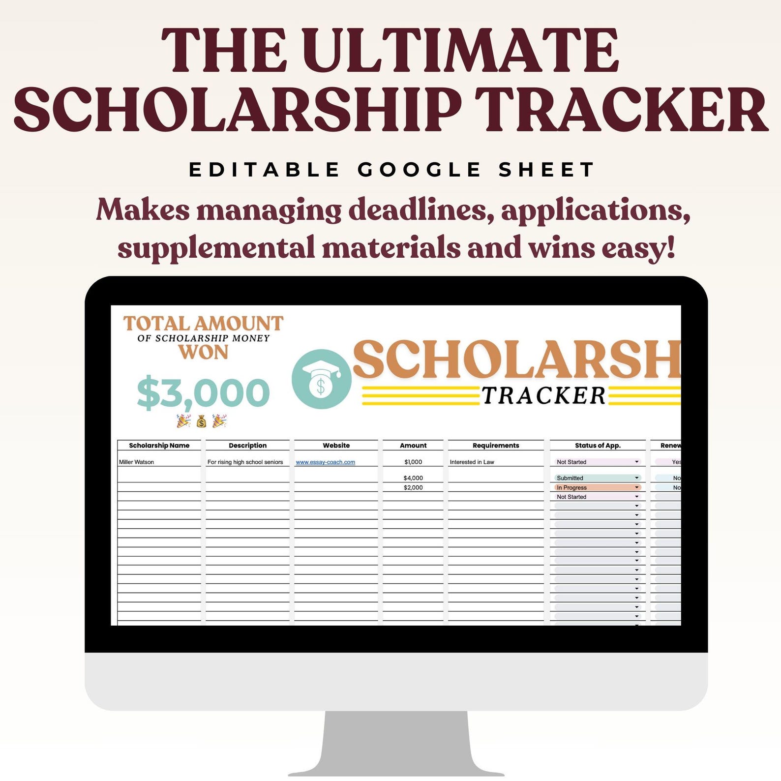 Scholarship Application Tracker | High School Students | University ...