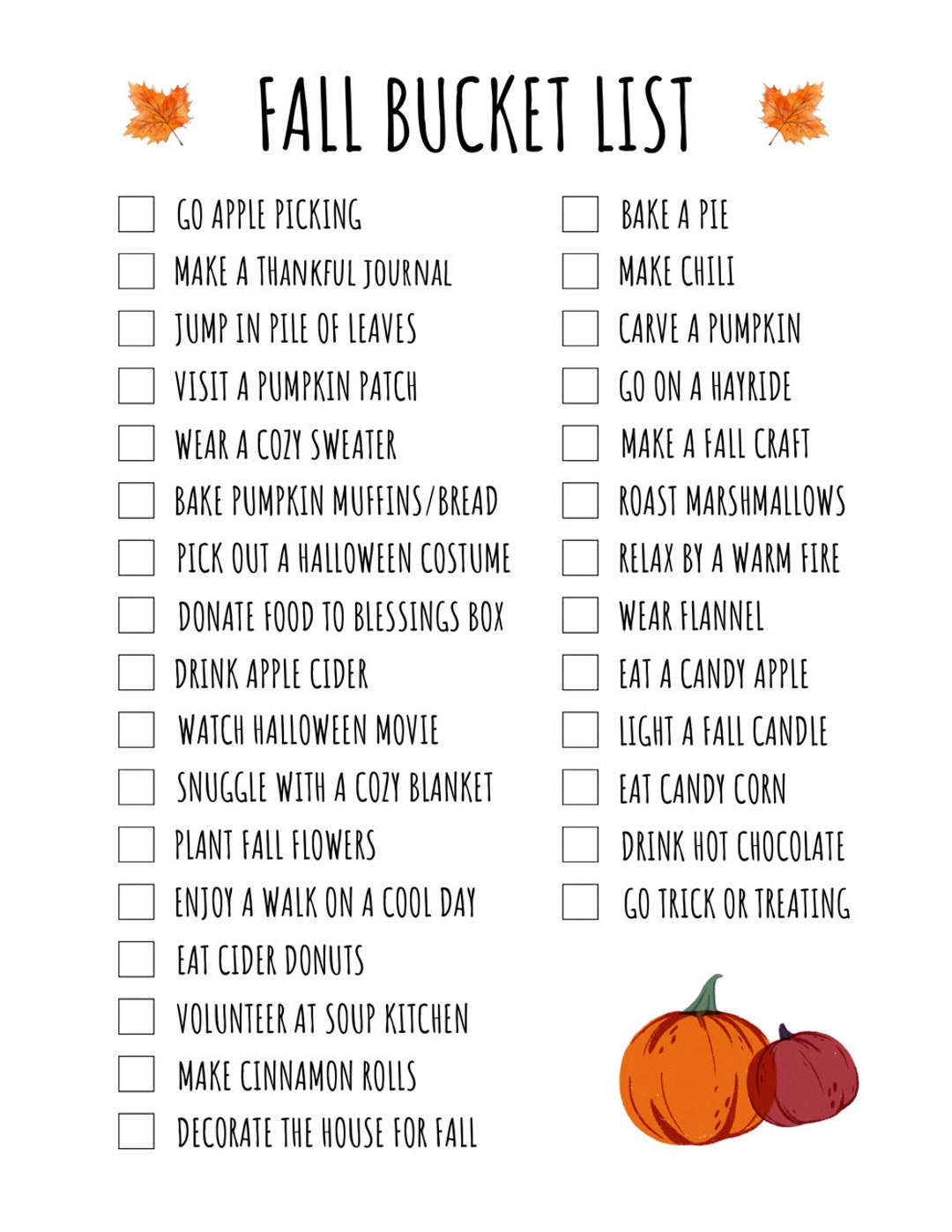 Fall Bucket List Printable - Fun Things to Do in the Fall - 2025 - Fall ...