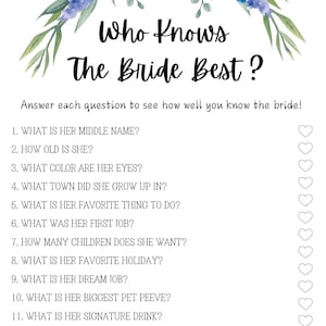 Minimalist Who Knows the Bride Best Game Printable - Modern Wedding ...