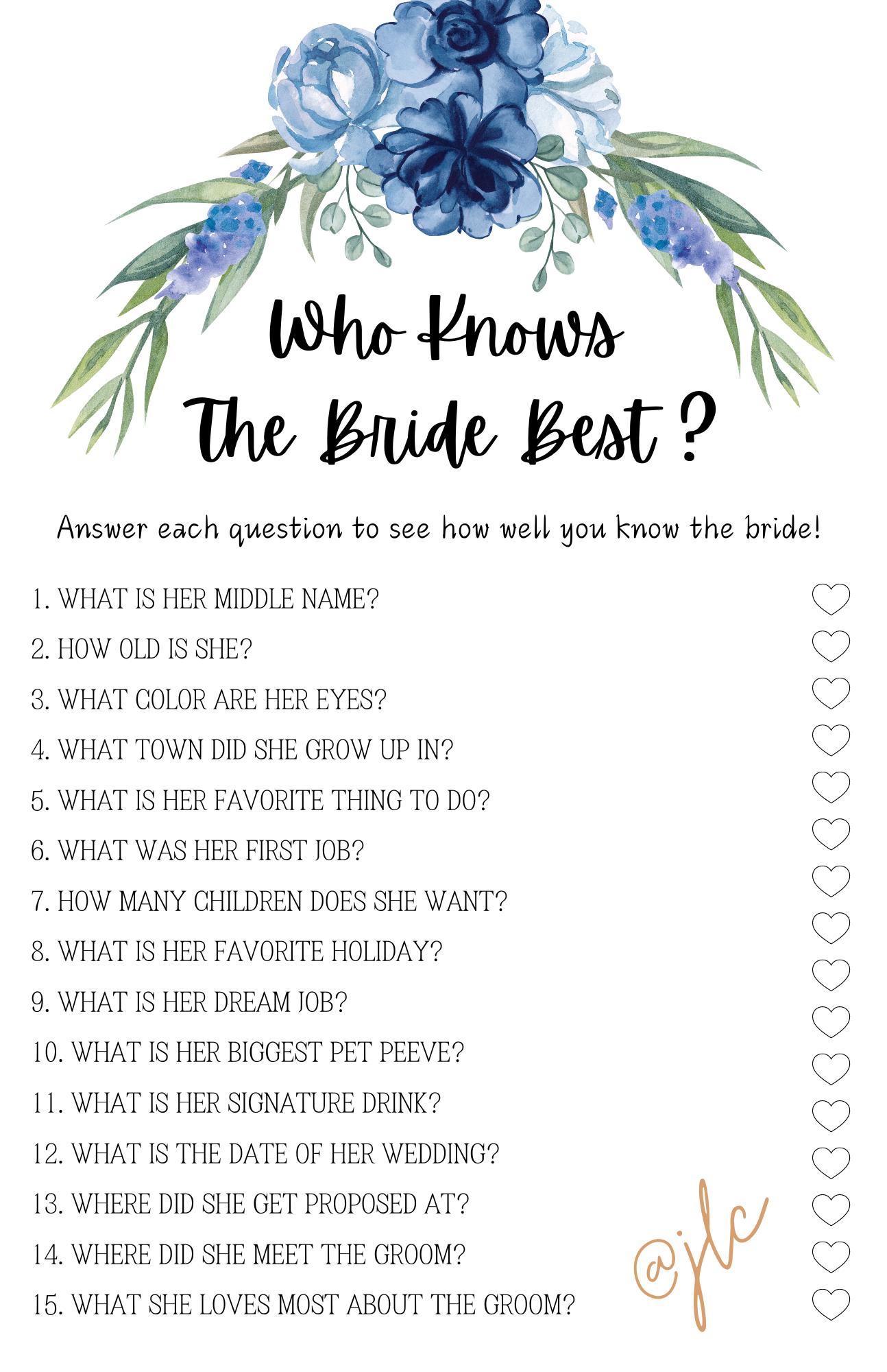 Minimalist Who Knows the Bride Best Game Printable - Modern Wedding ...