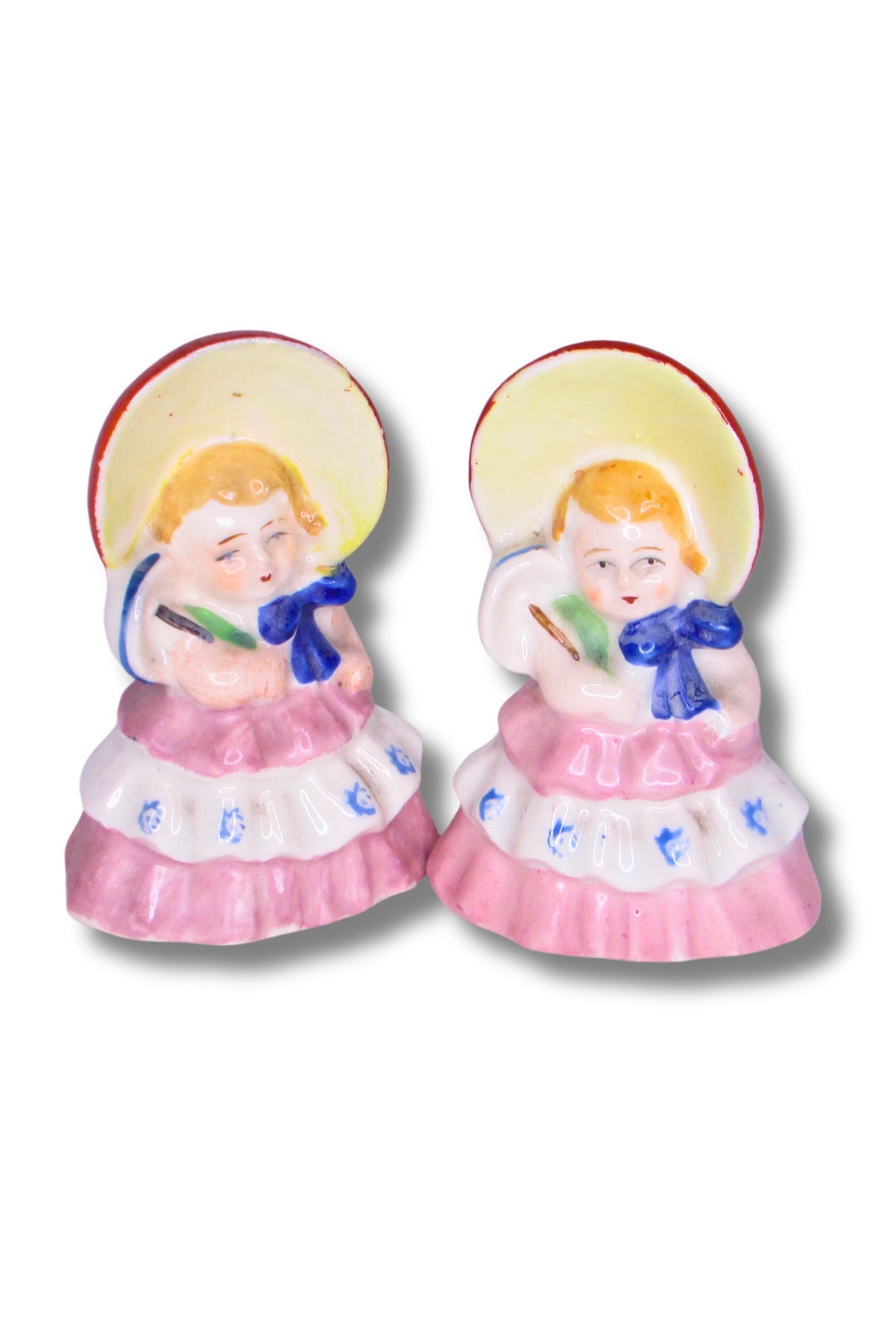 Vintage Salt & Pepper Shaker Girls With Umbrellas and Big Hats Made in ...