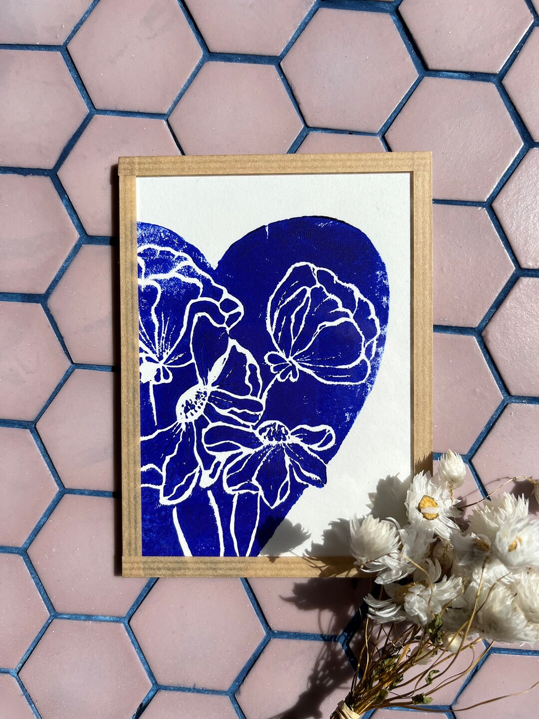 Linocut of Flowers and Heart Numbered - Etsy