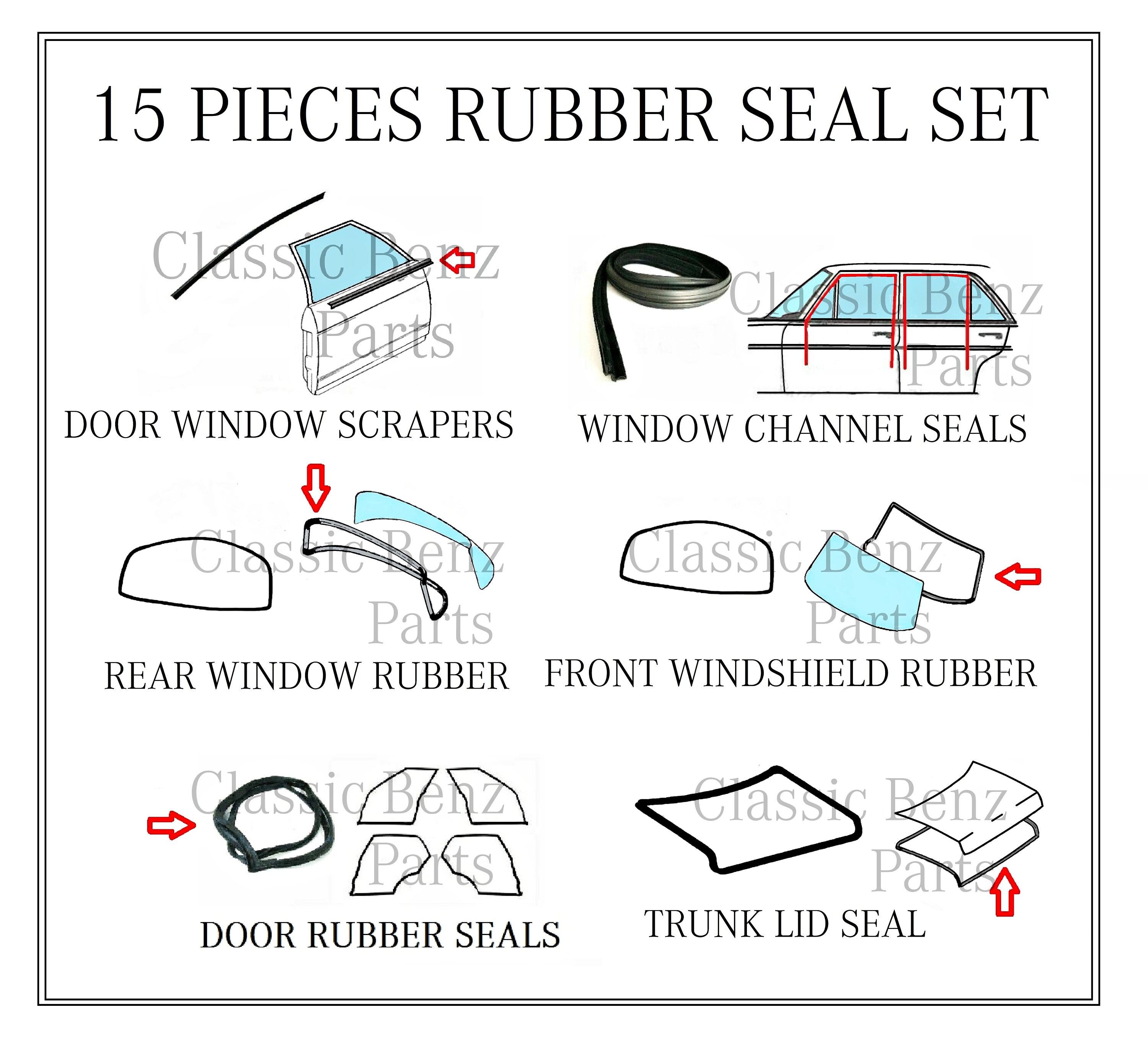 Mercedes W123 Door Window Trunk Rubber Seals 15 Pieces Set - Etsy