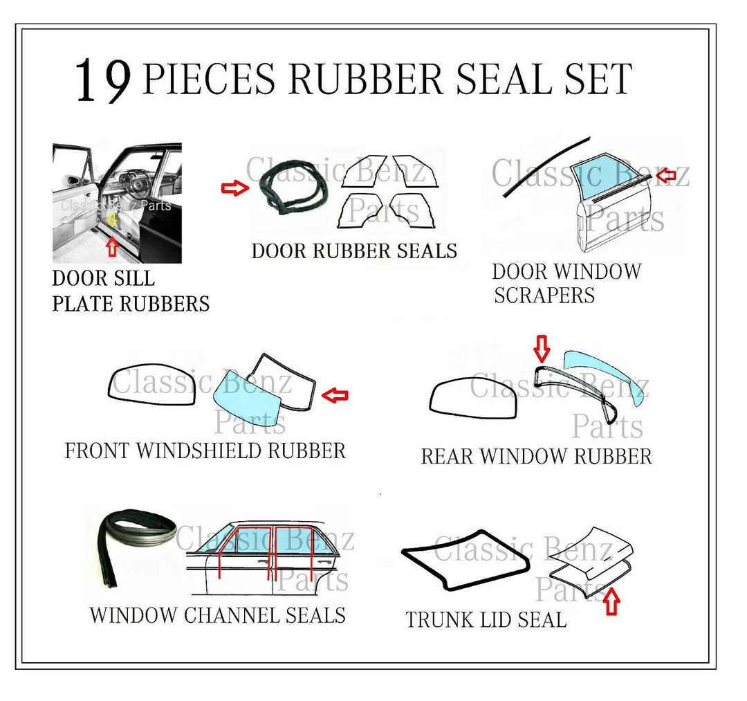 Mercedes W110 Fintail Door Window Trunk Rubber Seals 19 Pieces - Etsy