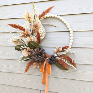Boho Wood Bead Wreath With Pampas Grass & Palm Leaves - Etsy