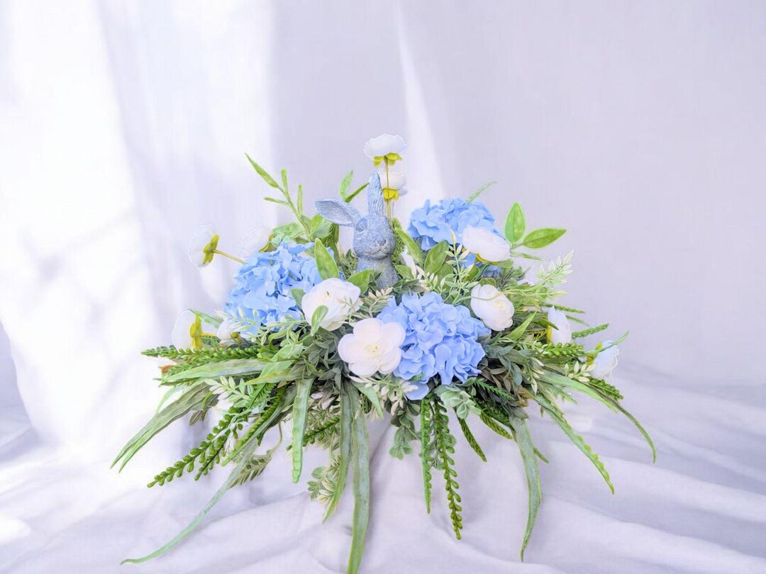 Blue Hydrangea Easter Centerpiece: Bunny Floral Arrangement - Etsy