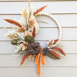Boho Wood Bead Wreath With Pampas Grass Neutral Boho Fall Front Door ...