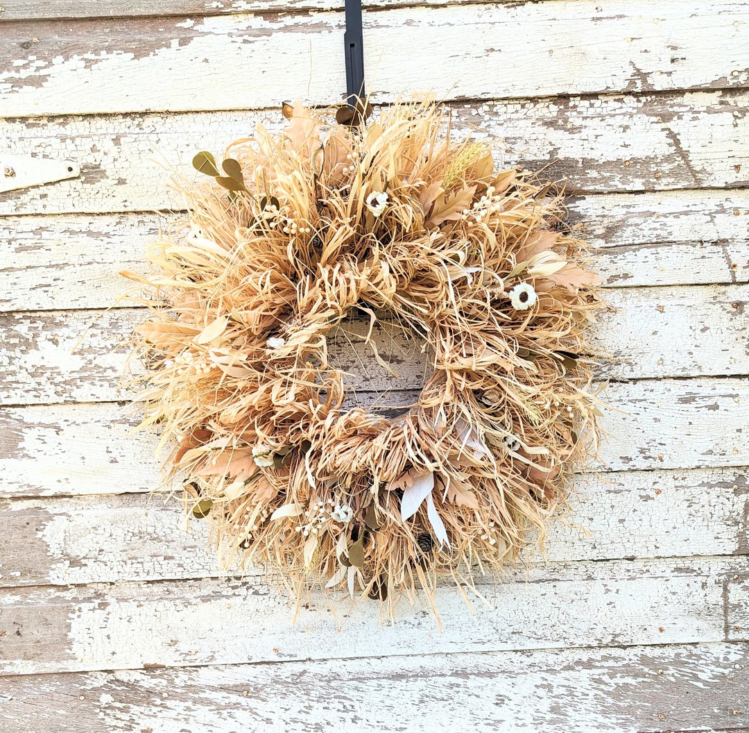Nature Fall Wreath for Front Door Neutral Raffia Wreath With Maple Leaf ...