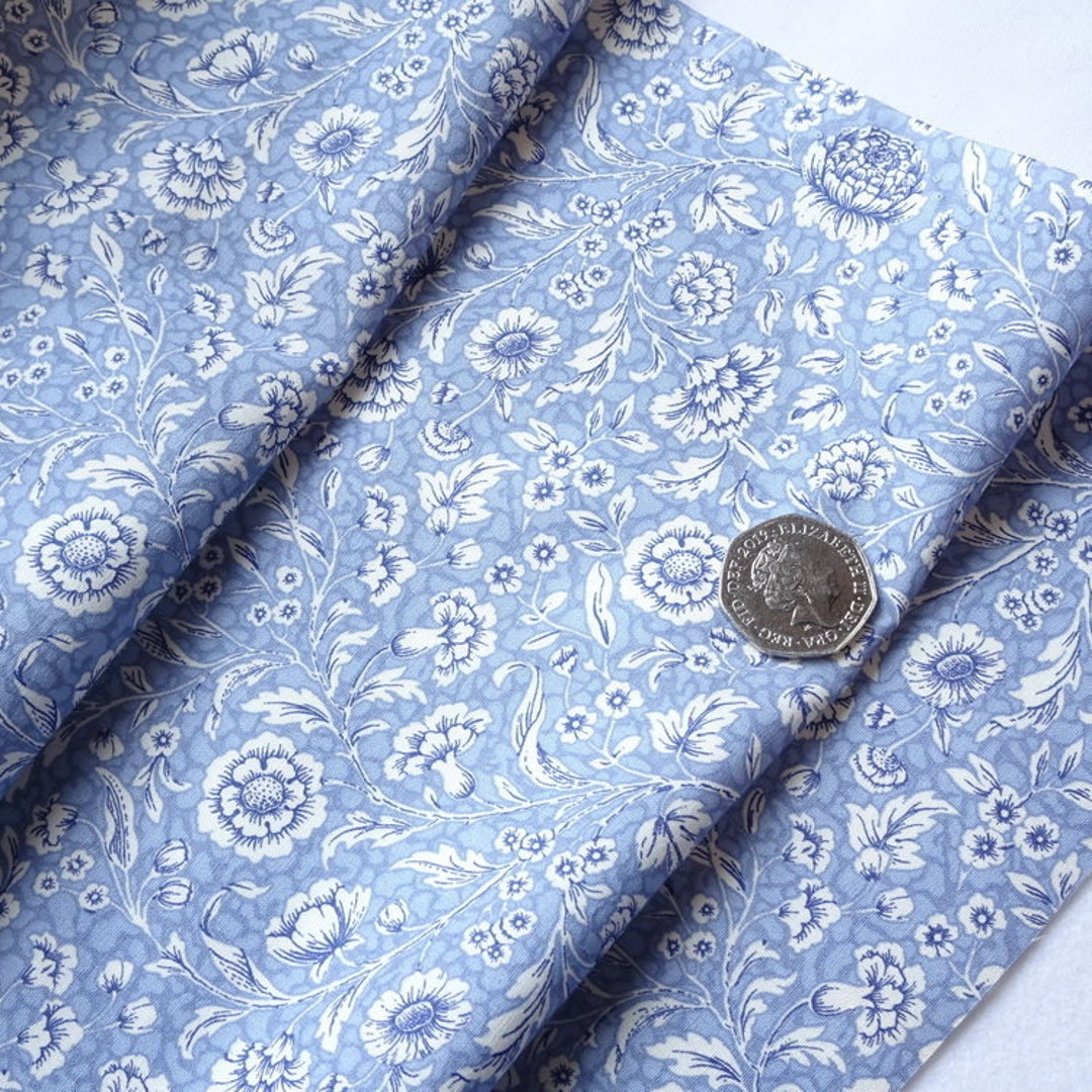 Rose & Hubble- 100% Cotton Poplin- Delph Blue and White Floral Print ...