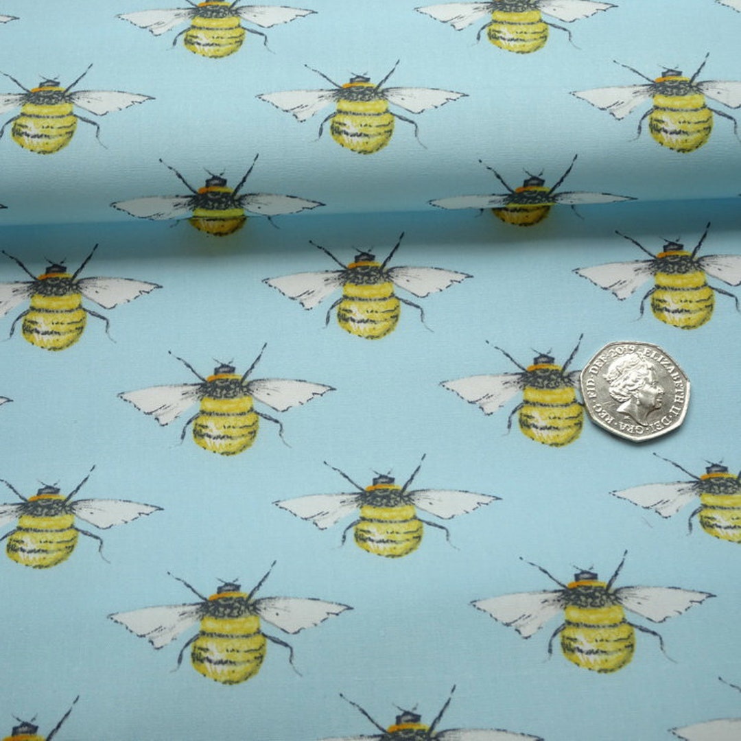 Rose & Hubble 100% Cotton Poplin Sky Blue Bee Print 112cm/44 Wide 7 ...