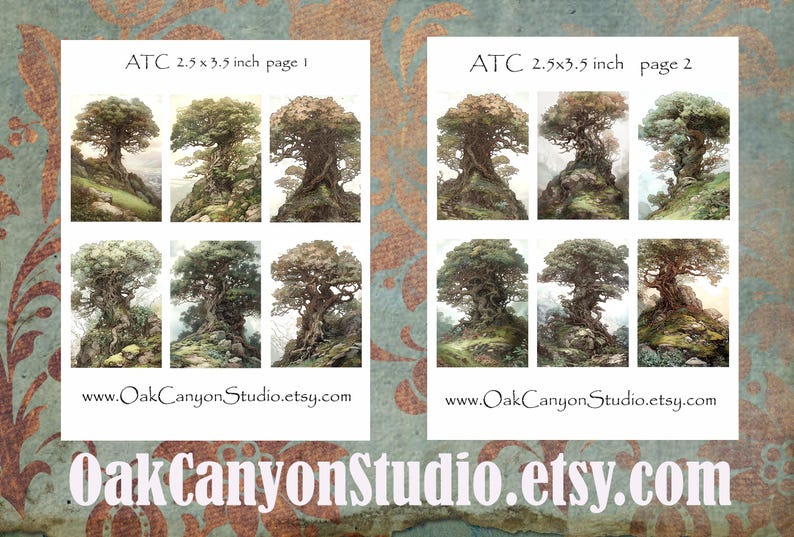 ATC ACEO Cards. Oak Trees Drawing, Digital Download, for Journal Cards ...