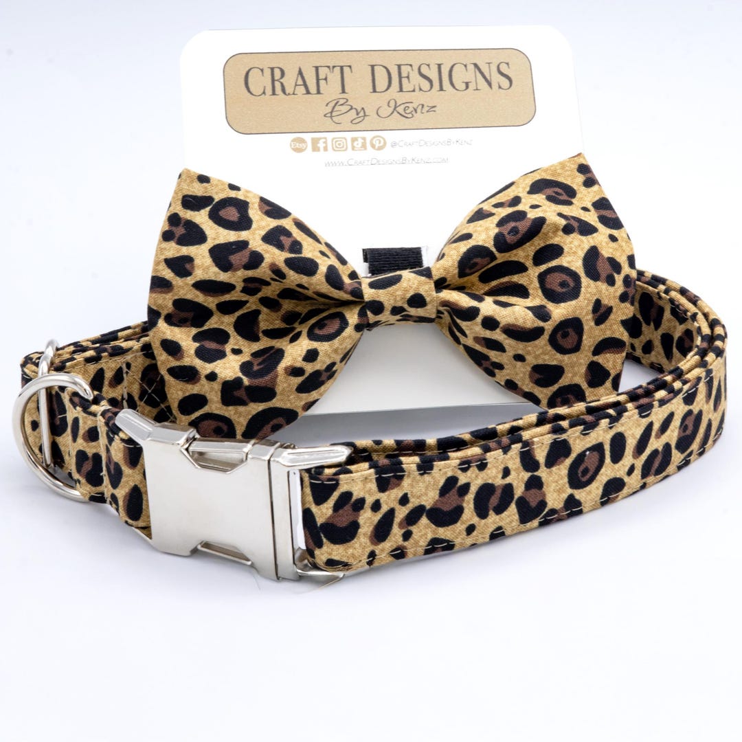 Personalized Cheetah Print Pet Collar: Optional Bowtie, Personalization ...