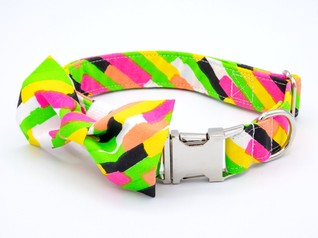 90s Dog Collar, Personalized Colorful Jazzy Neon Dog Collar & Bowtie ...